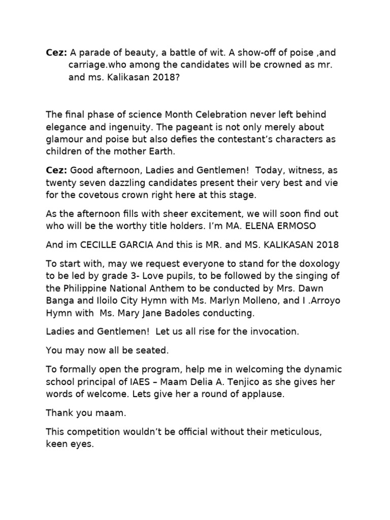 Emcee Script For Pageant | PDF