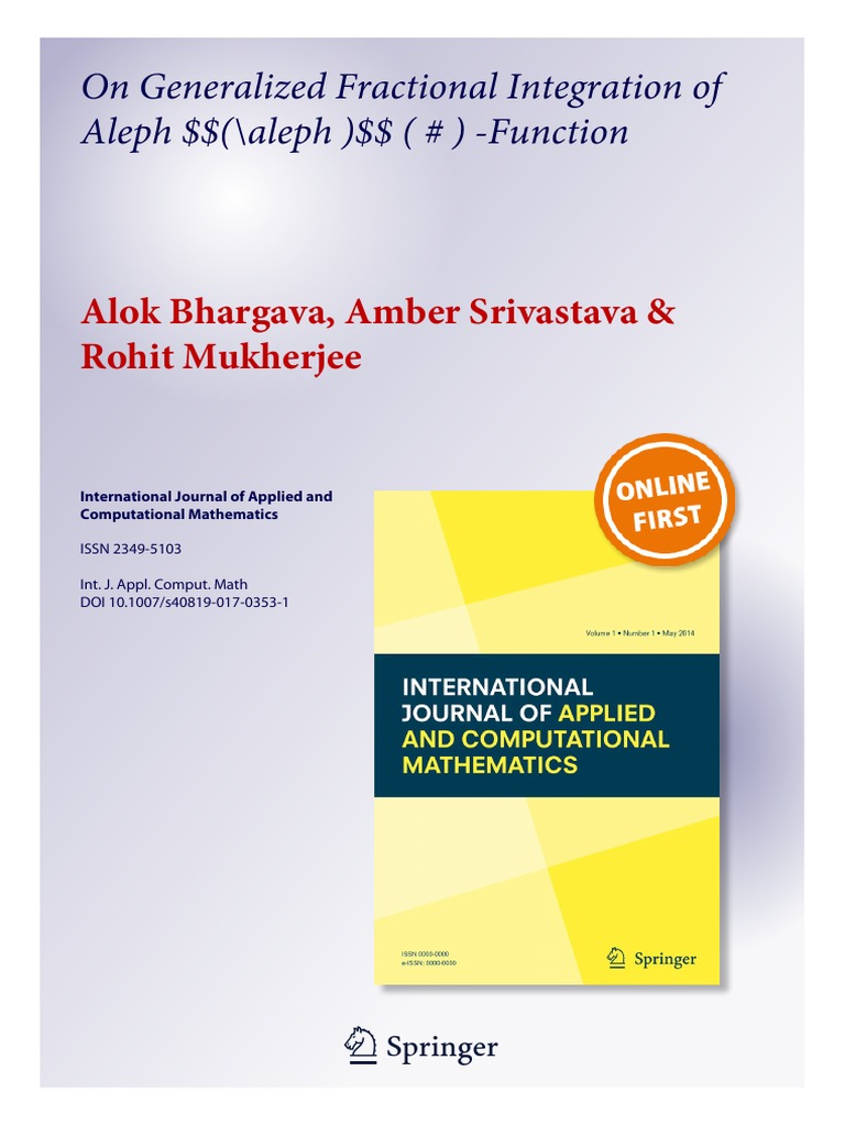 On Generalized Fractional Integration Of Aleph Function Pdf Teaching Mathematics