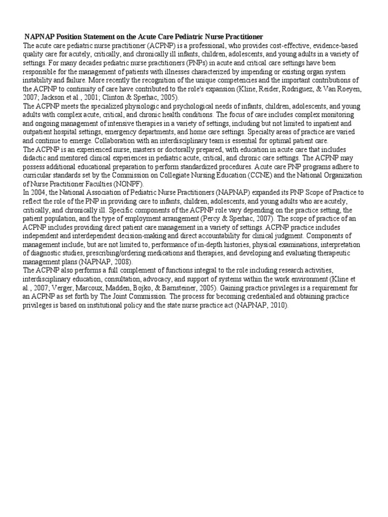 NAPNAP Position Statement On The Acute Care Pediatric Nurse ...