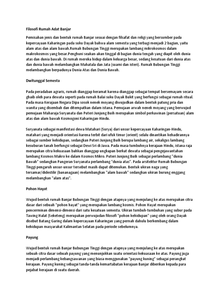 Filosofi Rumah Adat Banjar | PDF