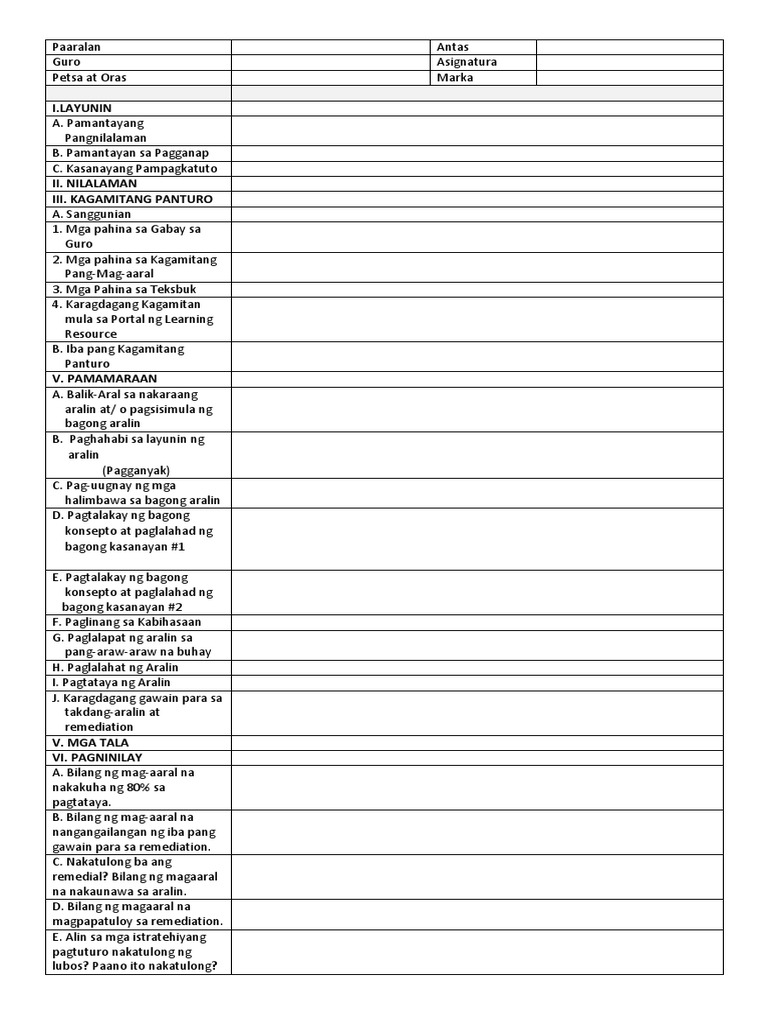 Blank DLP Filipino | PDF