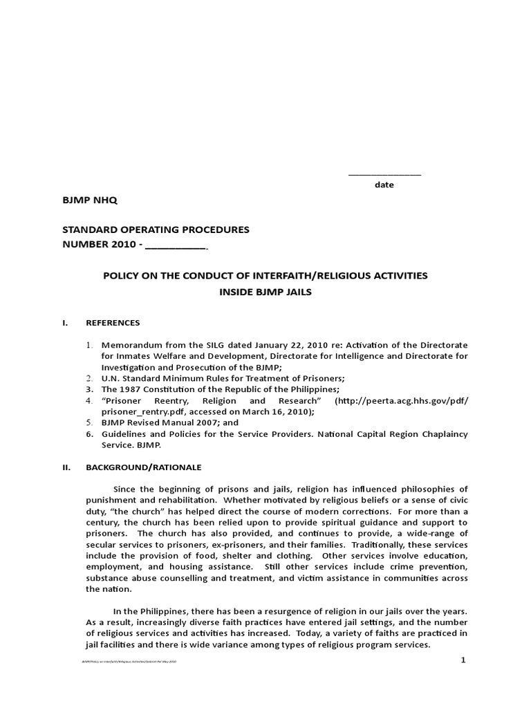BJMP Policy On The Conduct of Interfaith Activities-Draft | PDF ...
