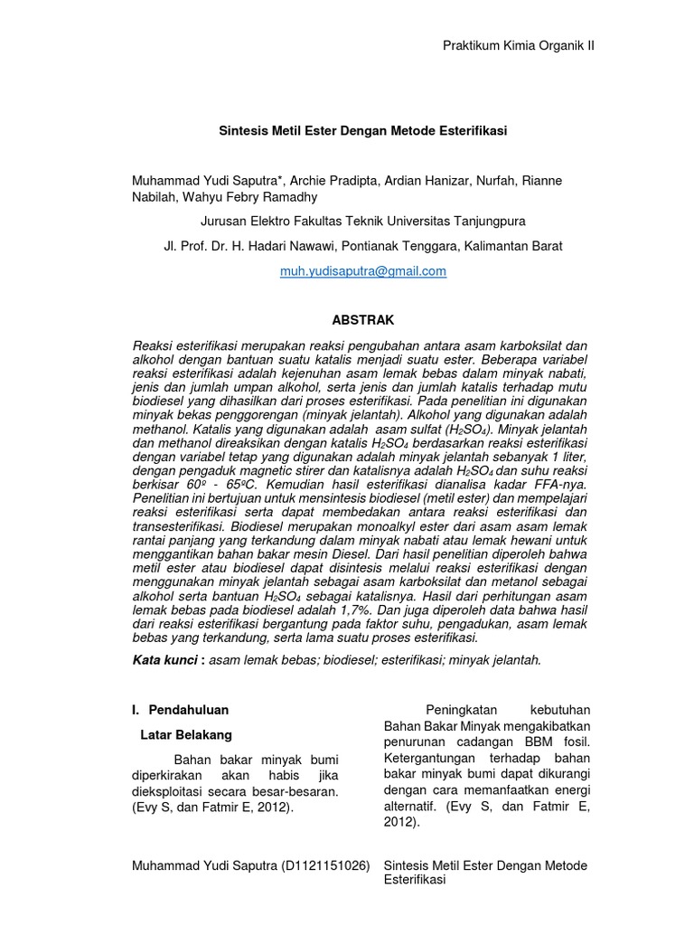 Sintesis Metil Ester Dengan Metode Ester | PDF