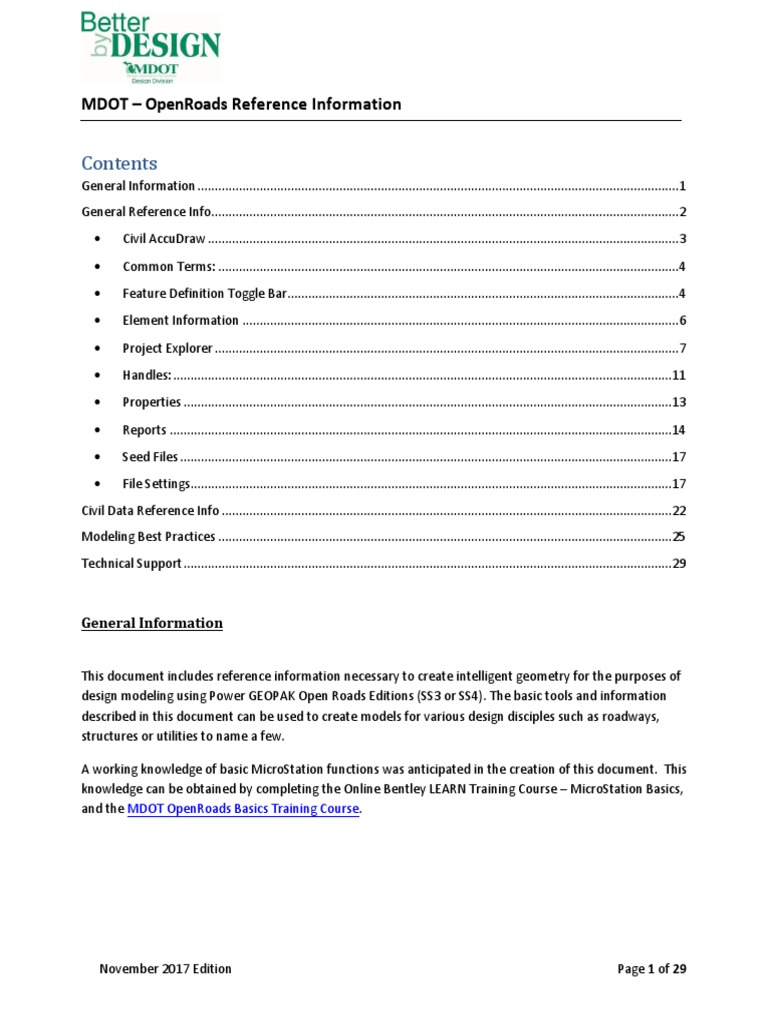 MDOT OpenRoads Reference Guide | PDF | Menu (Computing) | Computer File