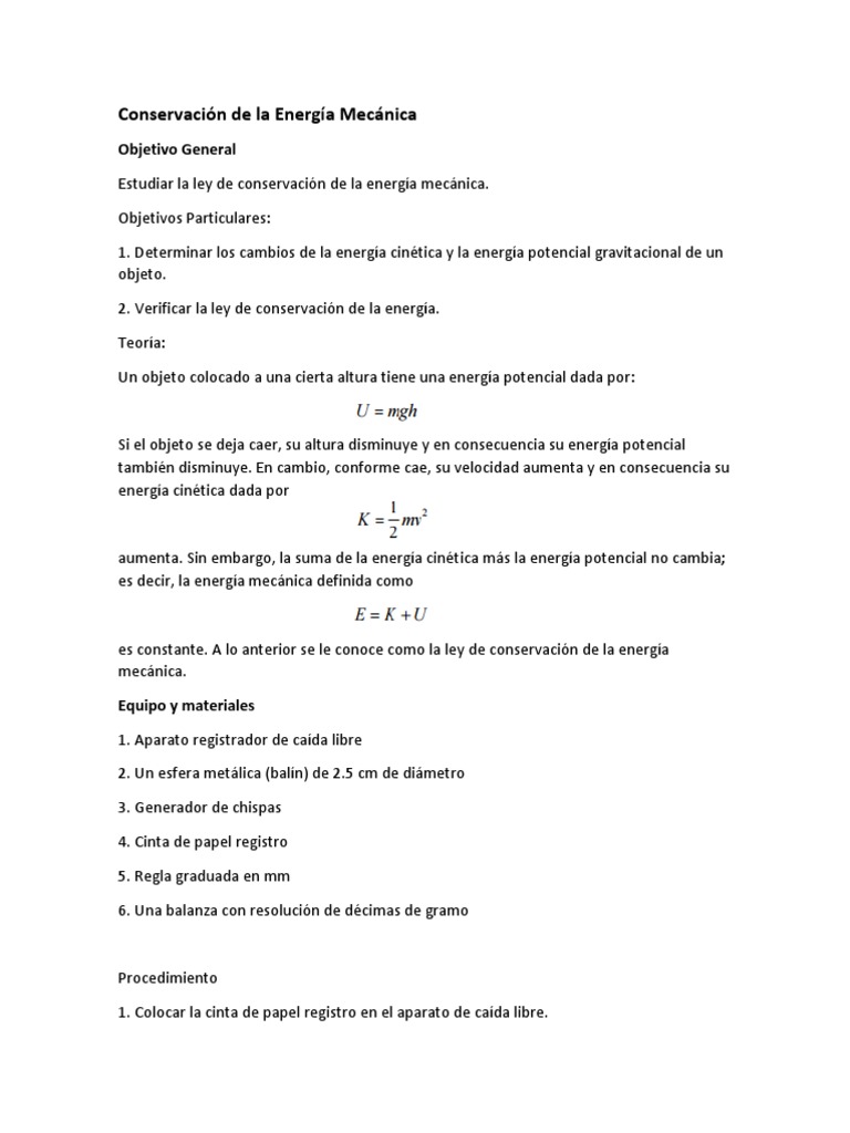 Conservación de La Energía Mecánica | PDF | Energía potencial | Mecánica