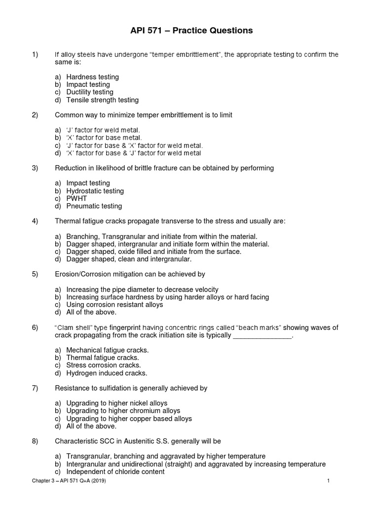 API 570 - Practice Qns (API 571) 2019 | PDF | Fracture | Steel