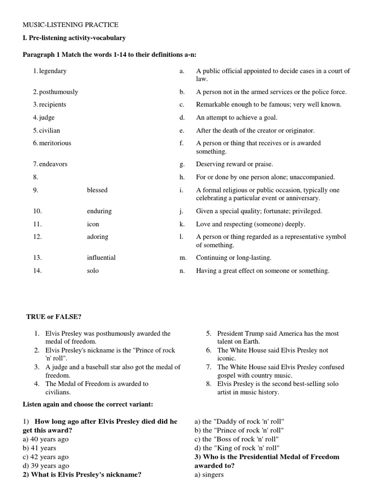 MUSIC Listening Practice 2 | PDF | Elvis Presley | Hip Hop Music