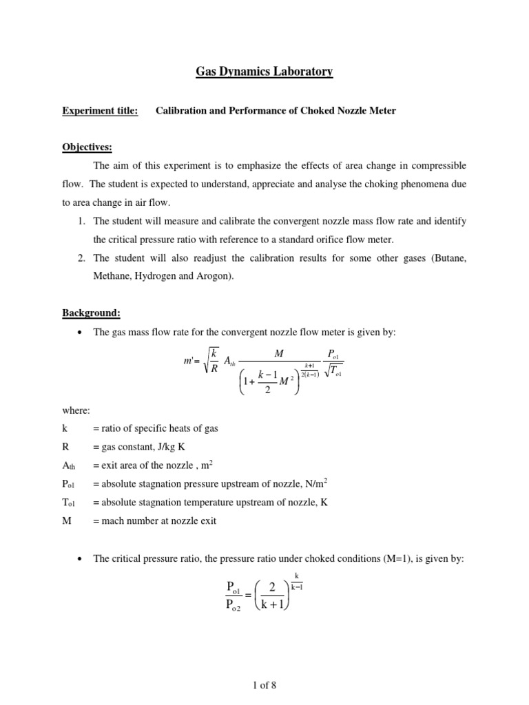 Choked Nozzle Calibration Experiment | PDF | Flow Measurement | Nozzle