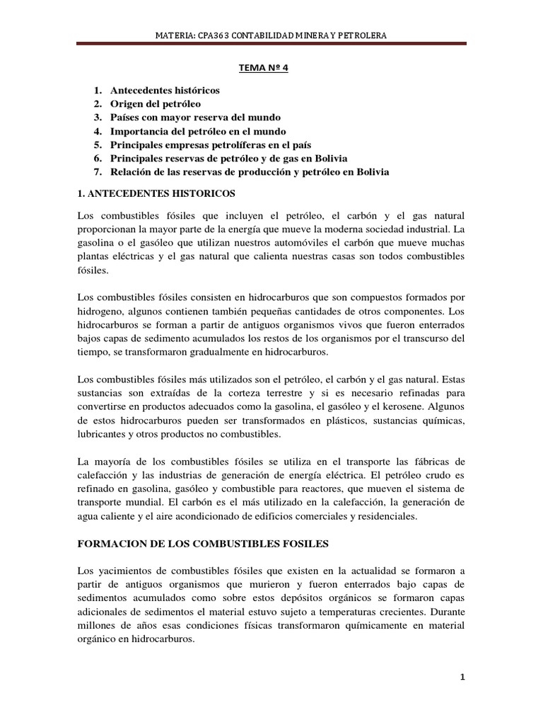 Tema #4 Cont. Minera y Petrolera | PDF | Petróleo | Combustibles fósiles