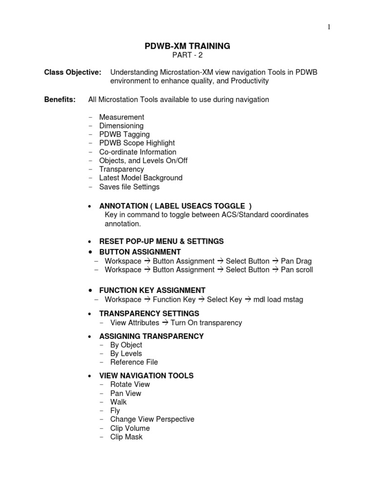 MICROSTATION-Training Handout 1 PDF | PDF | Menu (Computing) | Software