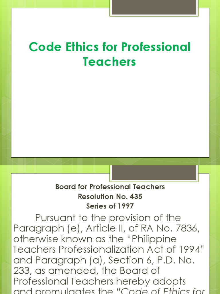 Code of Ethics For Professional Teachers | PDF | Profession | Leadership