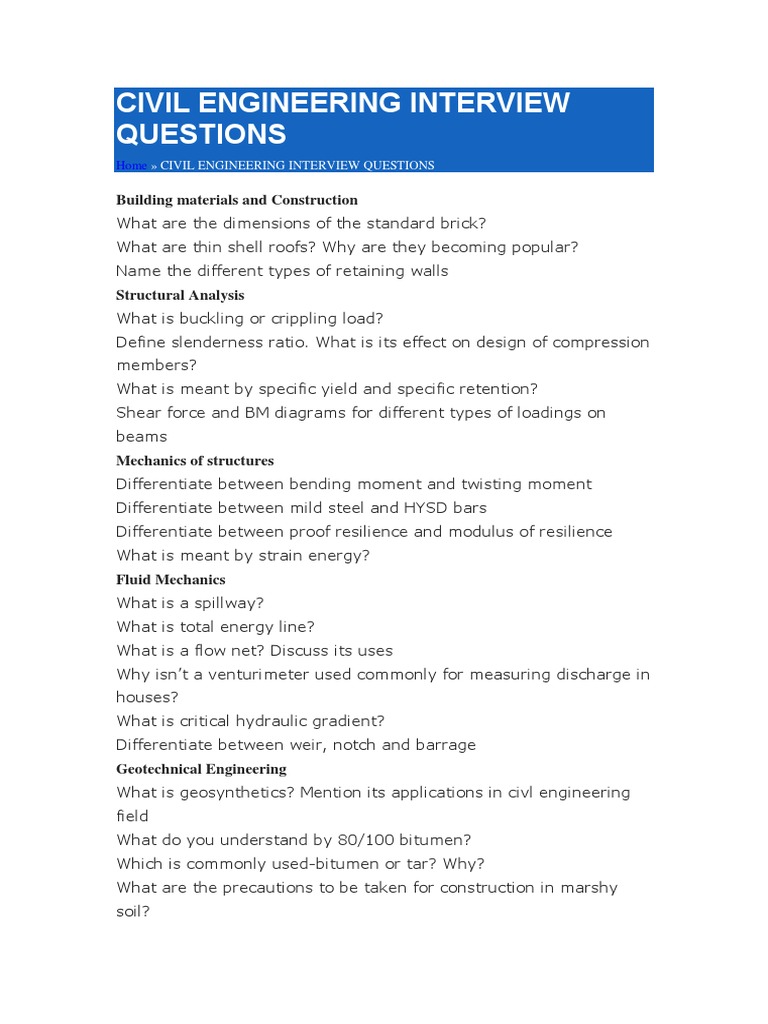 Civil Engineering Interview Questions | Download Free PDF ...