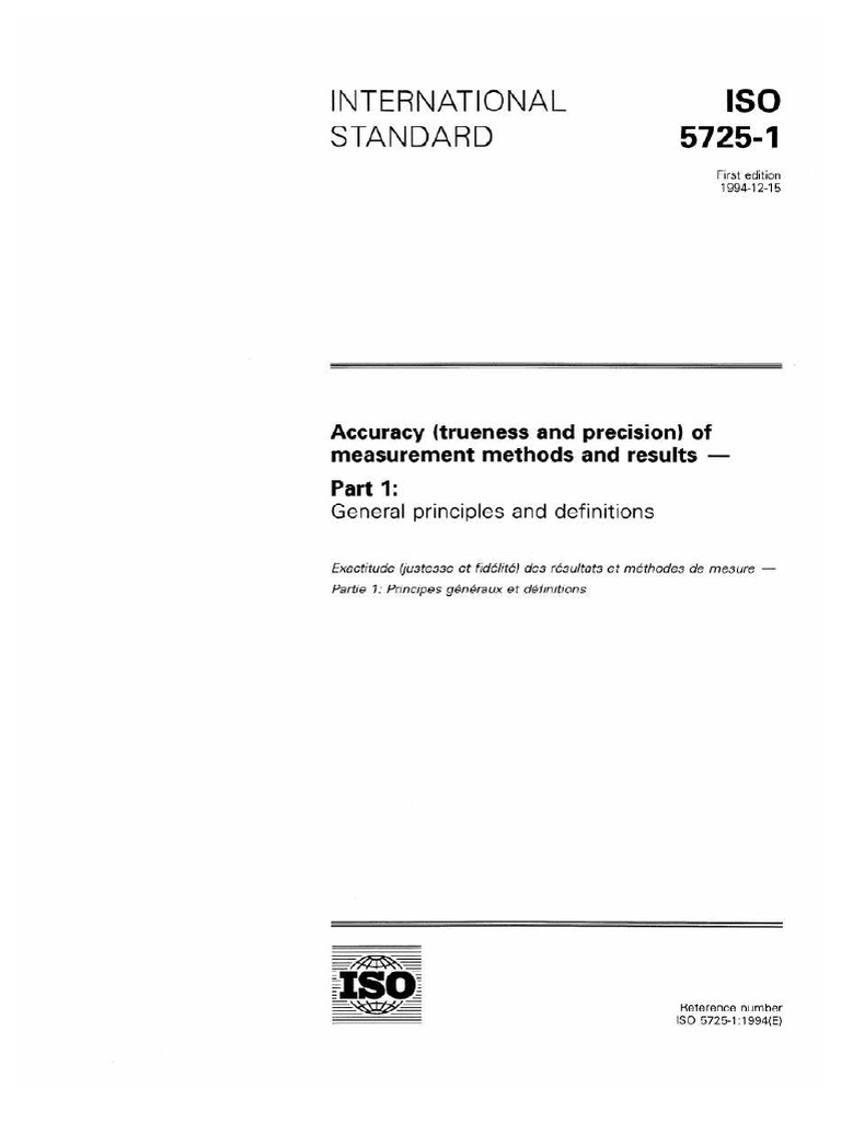 Iso 5725 1 1994e Accuracy Trueness and Precision of Measurement Methods ...