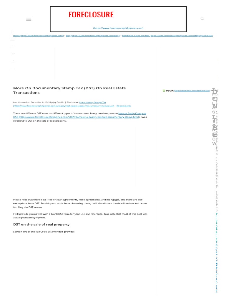 More On Documentary Stamp Tax (DST) On Real Estate Transactions ...