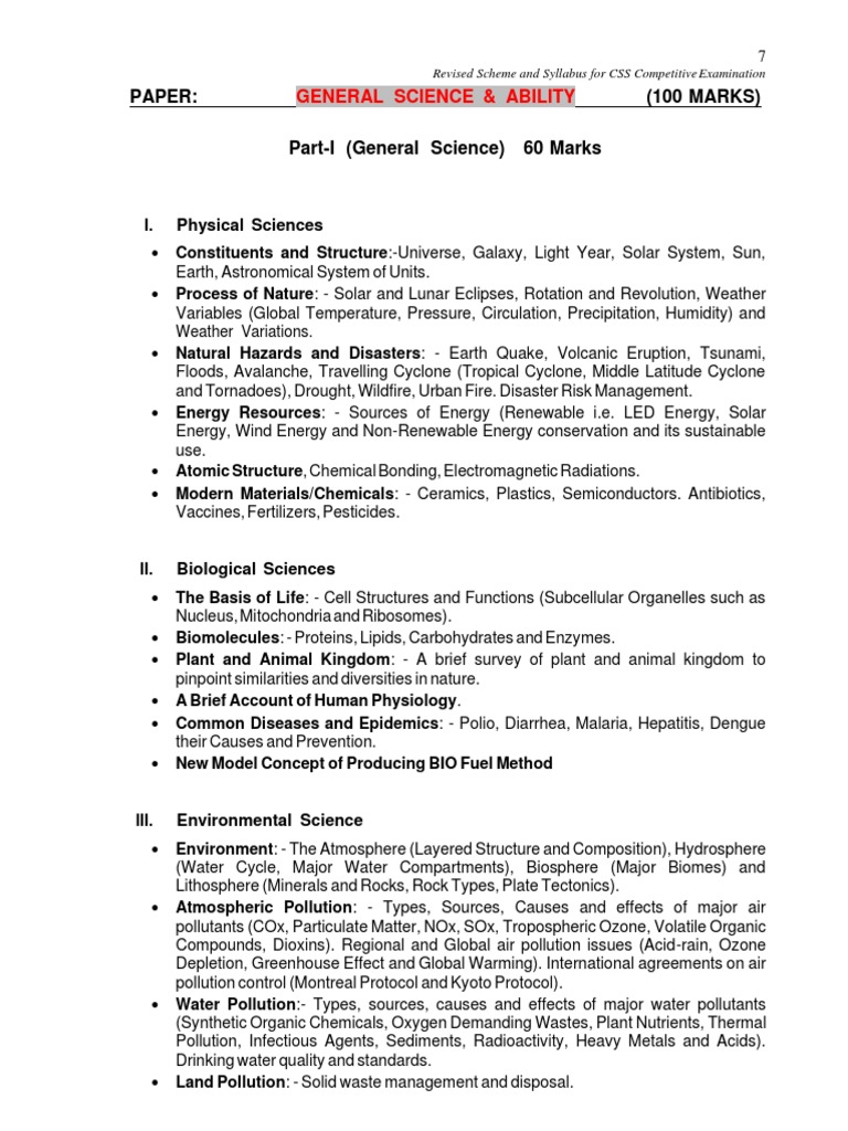 CSS General Science & Ability Syllabus | PDF | Earth | Natural Environment