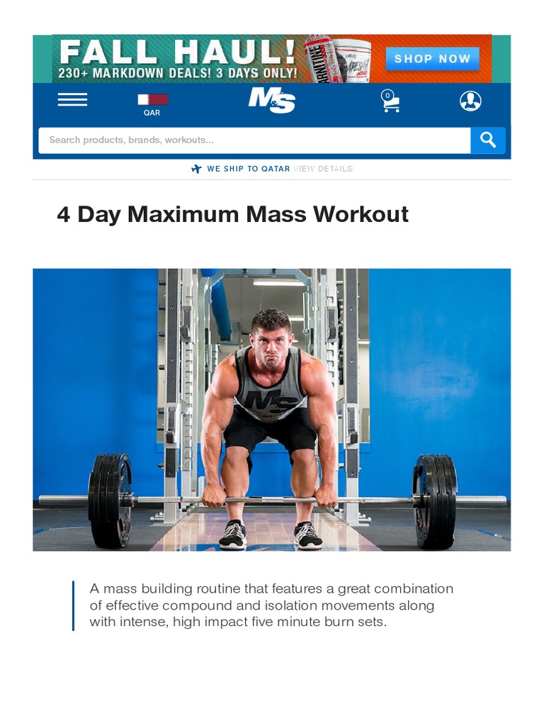 4 Day Maximum Mass Workout - Muscle & Strength | Download Free PDF ...