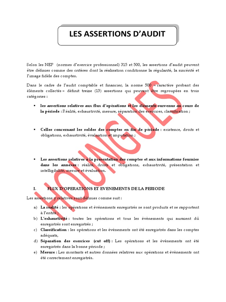 Définition des assertions d'audit | PDF | Audit financier | Comptabilité