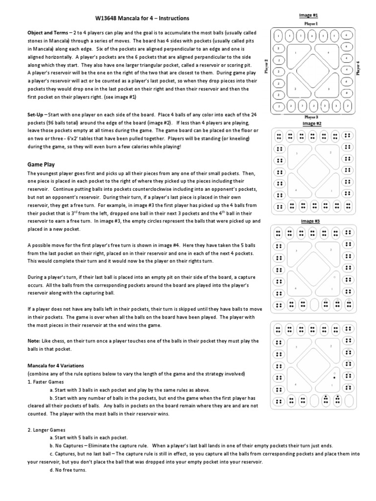 w13648 Mancala For 4 Instructions Game Play S& S Worldwide | PDF ...