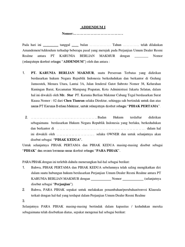 Addendum Perjanjian Dealer Realme | PDF | Pengelolaan Keuangan & Uang