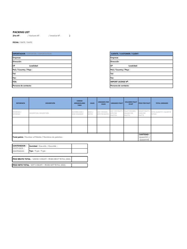 Modelo de Packing List para Exportación | PDF