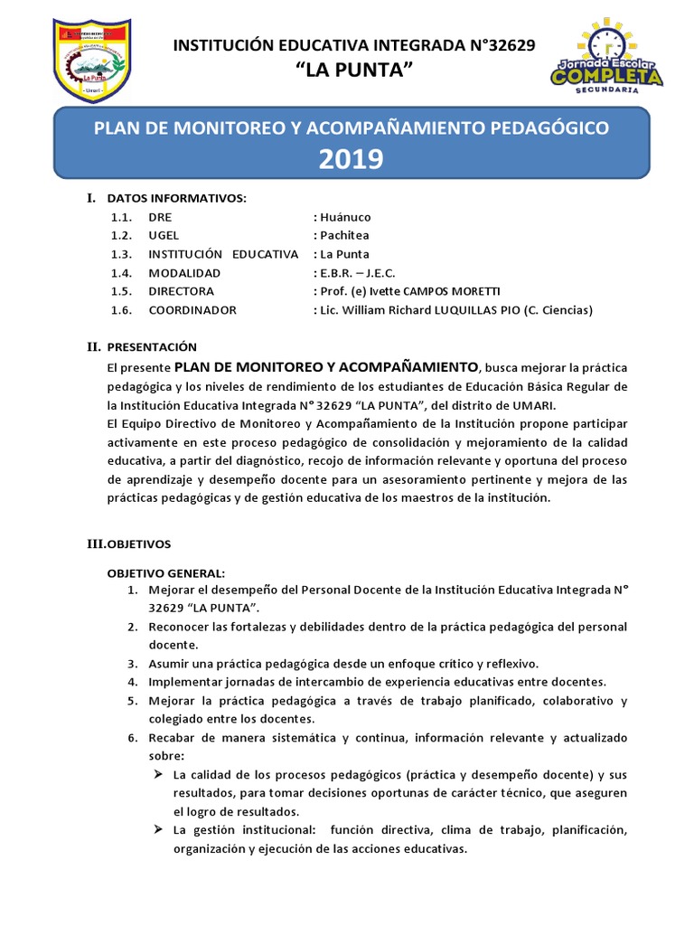 Plan de Monitoreo | PDF | Rúbrica (Académica) | Maestros