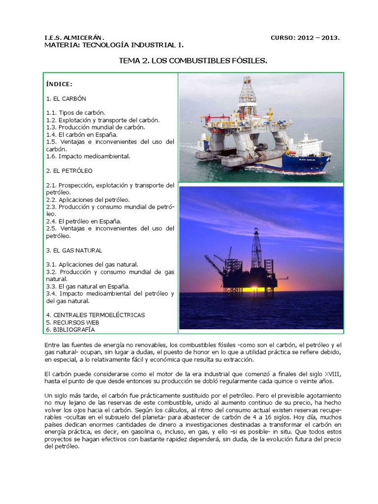 Combustibles Fósiles: Carbón, Petróleo y Gas | PDF | Contaminación ...