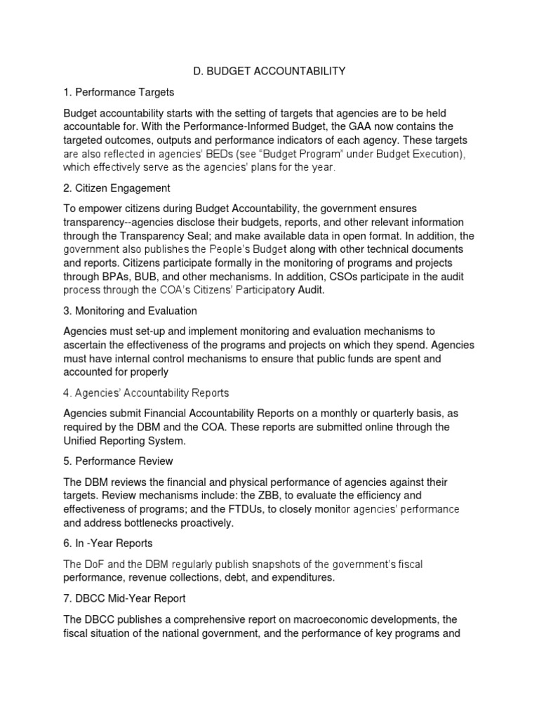 Budget Accountability | PDF | Monitoring And Evaluation | Accountability