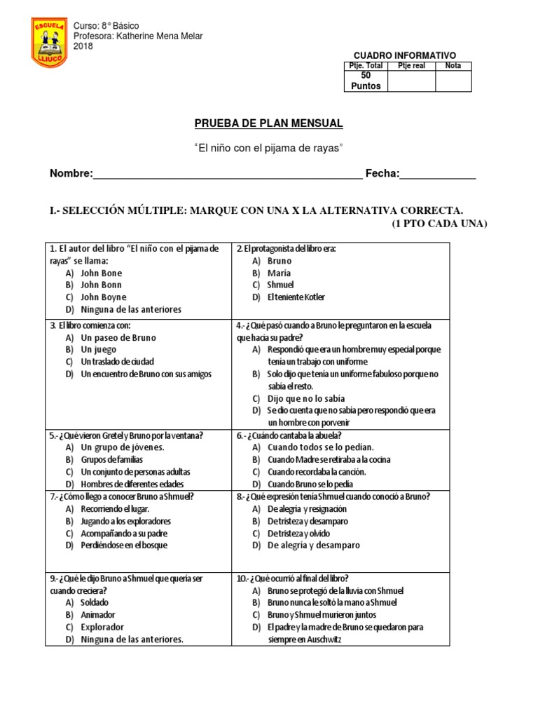 Prueba El Niño Con El Pijama A Rayas | PDF