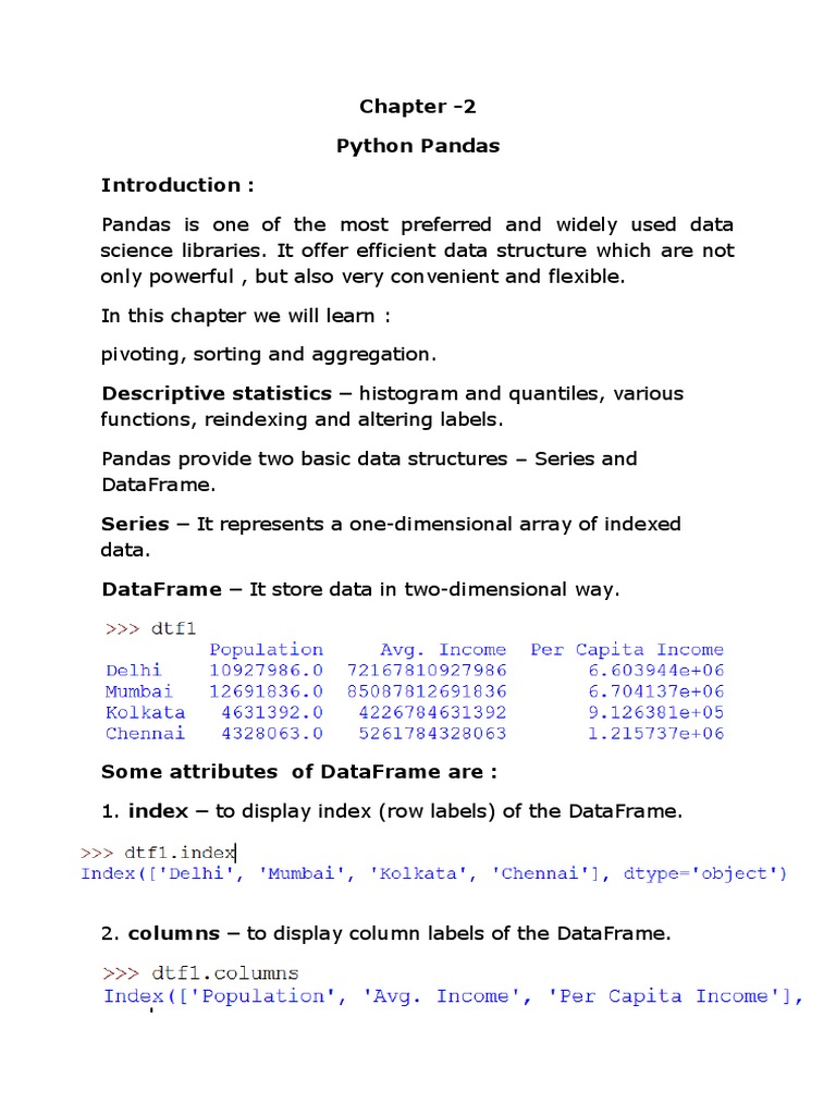 Chapter-2 Python Pandas | PDF | Array Data Structure | Histogram Chapter-2 Python Pandas | PDF | Array Data Structure | Histogram