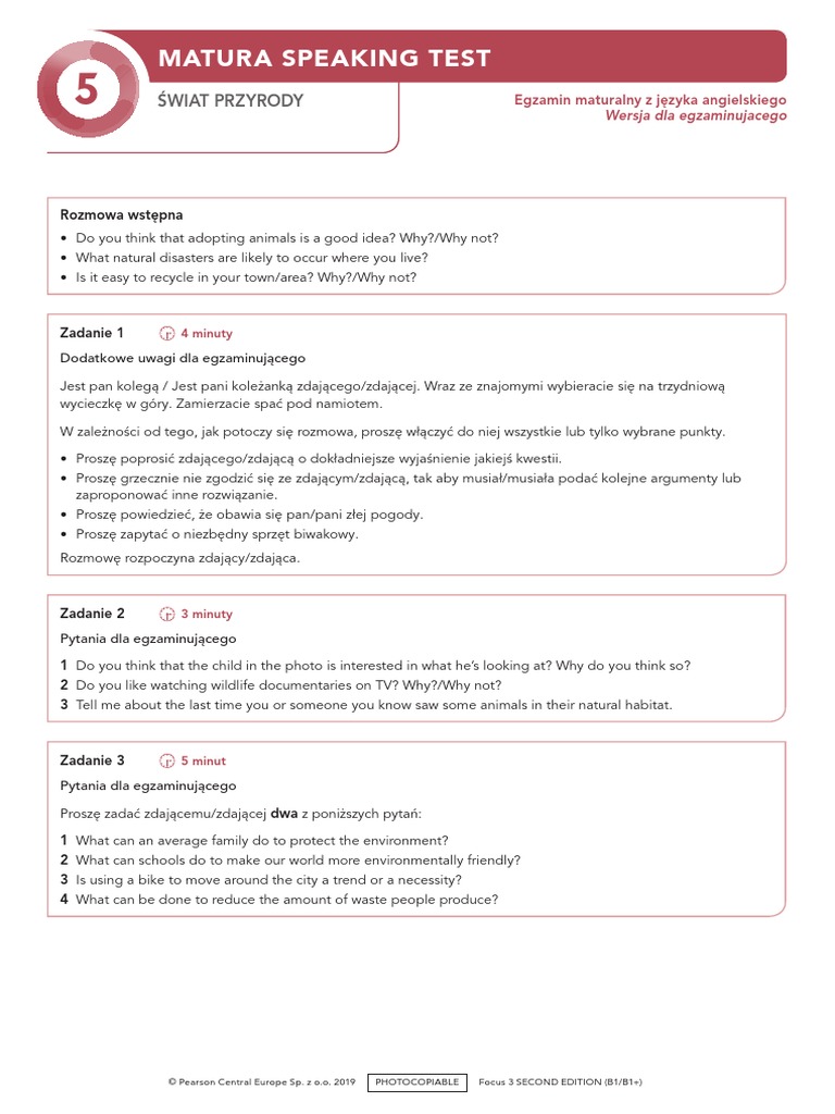 Focus3 2E Matura Speaking Unit 5 For Teacher | PDF