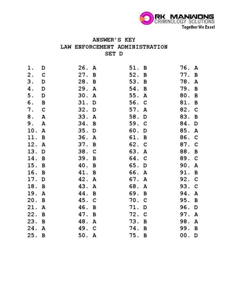 Law Enforcement Administration Answer Key Set D | PDF