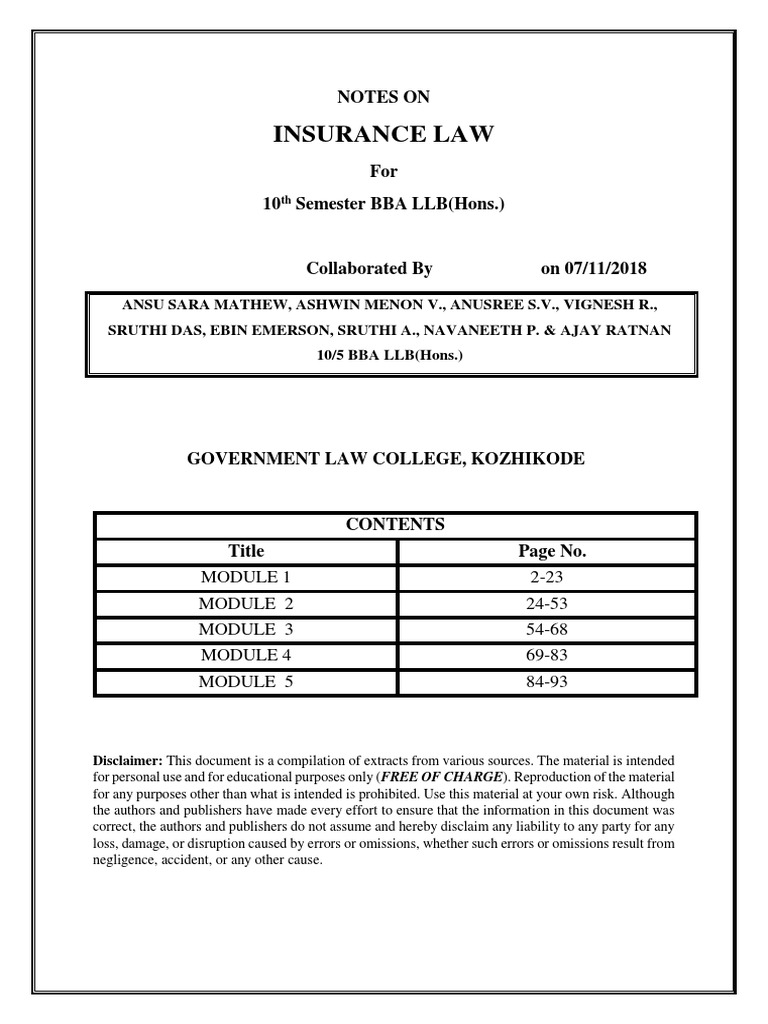 Notes On Insurance Law | PDF | Insurance | Liability Insurance