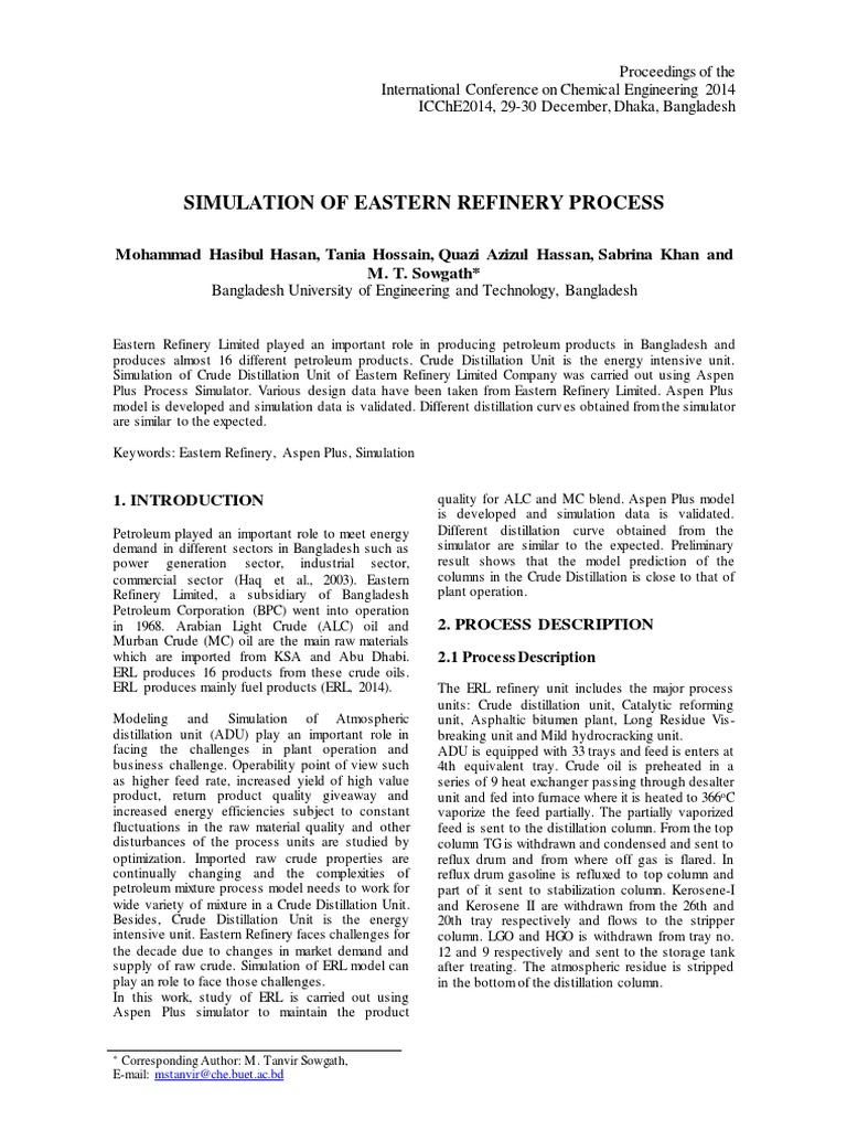 Simulation of Eastern Refinery Process PDF | PDF | Oil Refinery | Petroleum