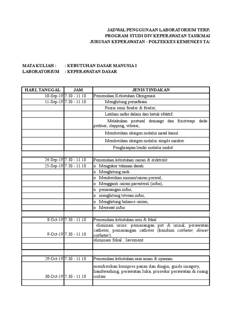 Jadwal Penggunaan Lab | PDF