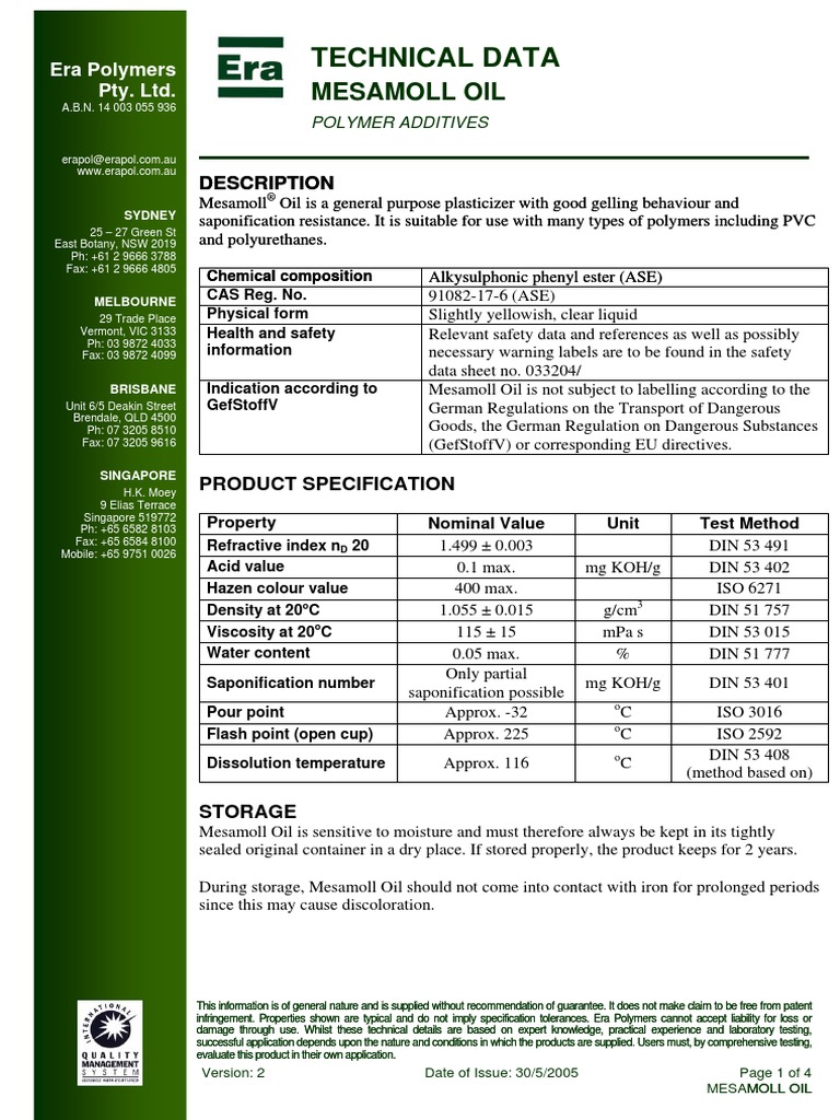 Mesamoll Oil PDF | Download Free PDF | Polyvinyl Chloride | Polyurethane