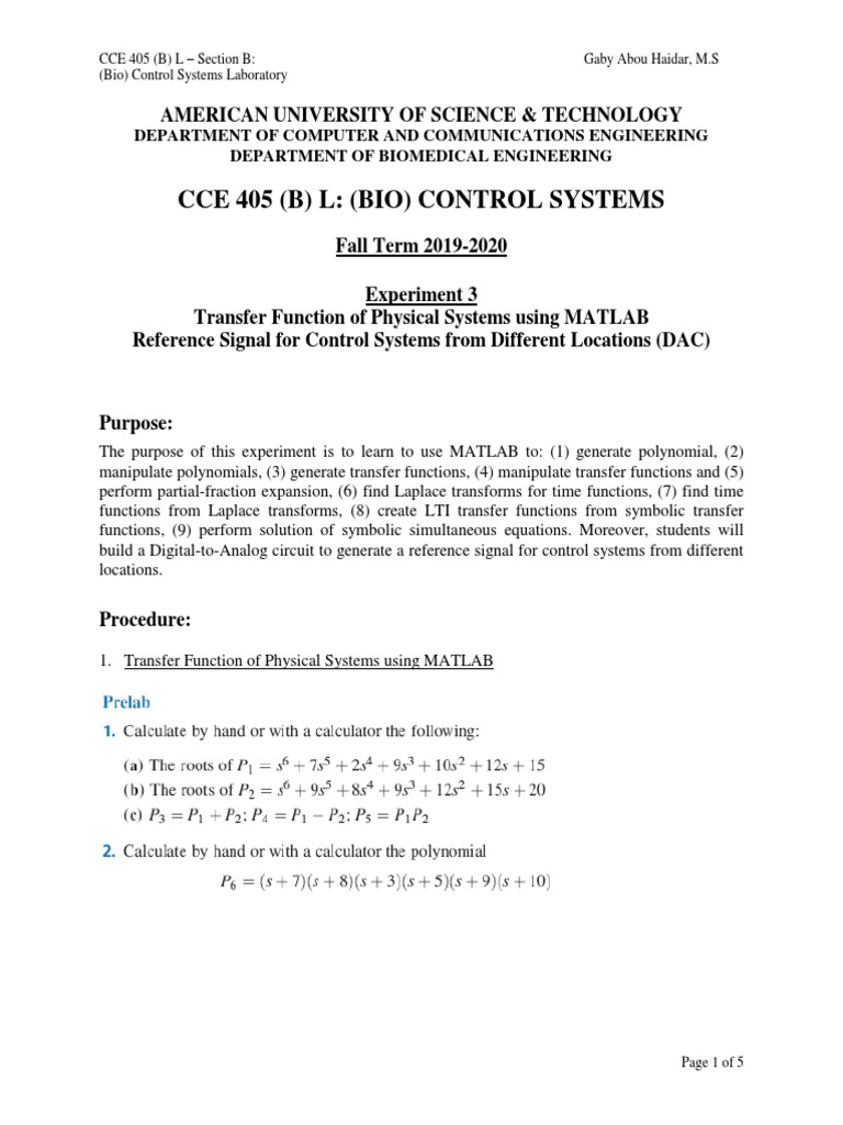 Lab#3 Transfer Function | PDF | Applied Mathematics | Electrical Engineering