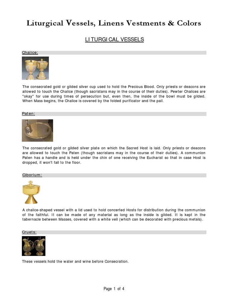 Liturgical Vessels Vestments Colors PDF | PDF | Eucharist | Catholic ...