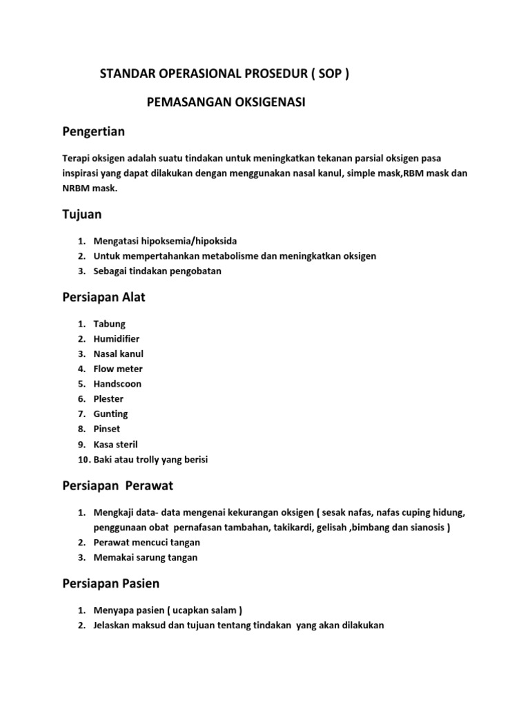 Sop Oksigenasi | PDF
