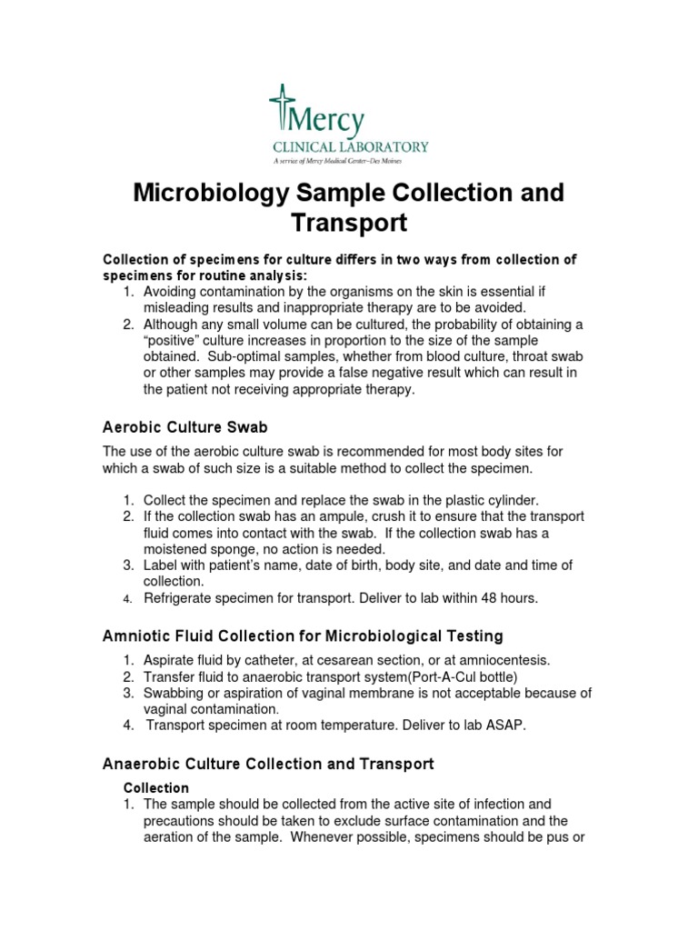 MicrobiologySampleCollectionandTransport PDF | PDF | Cerebrospinal ...