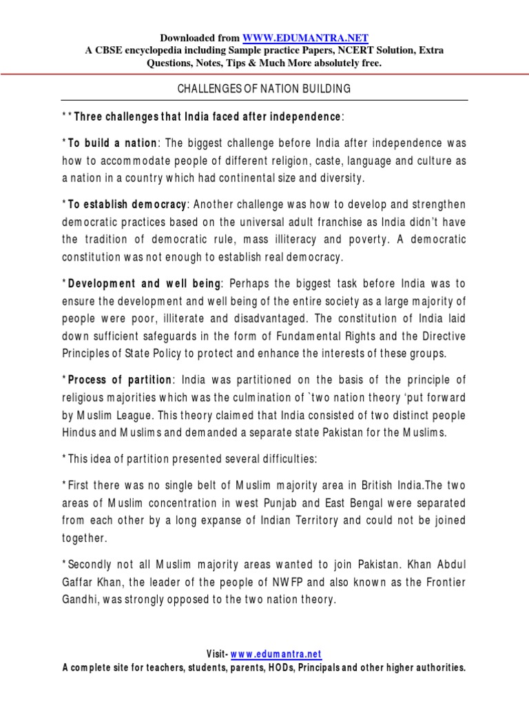 Challenges of Nation Building | PDF | Partition Of India | Government