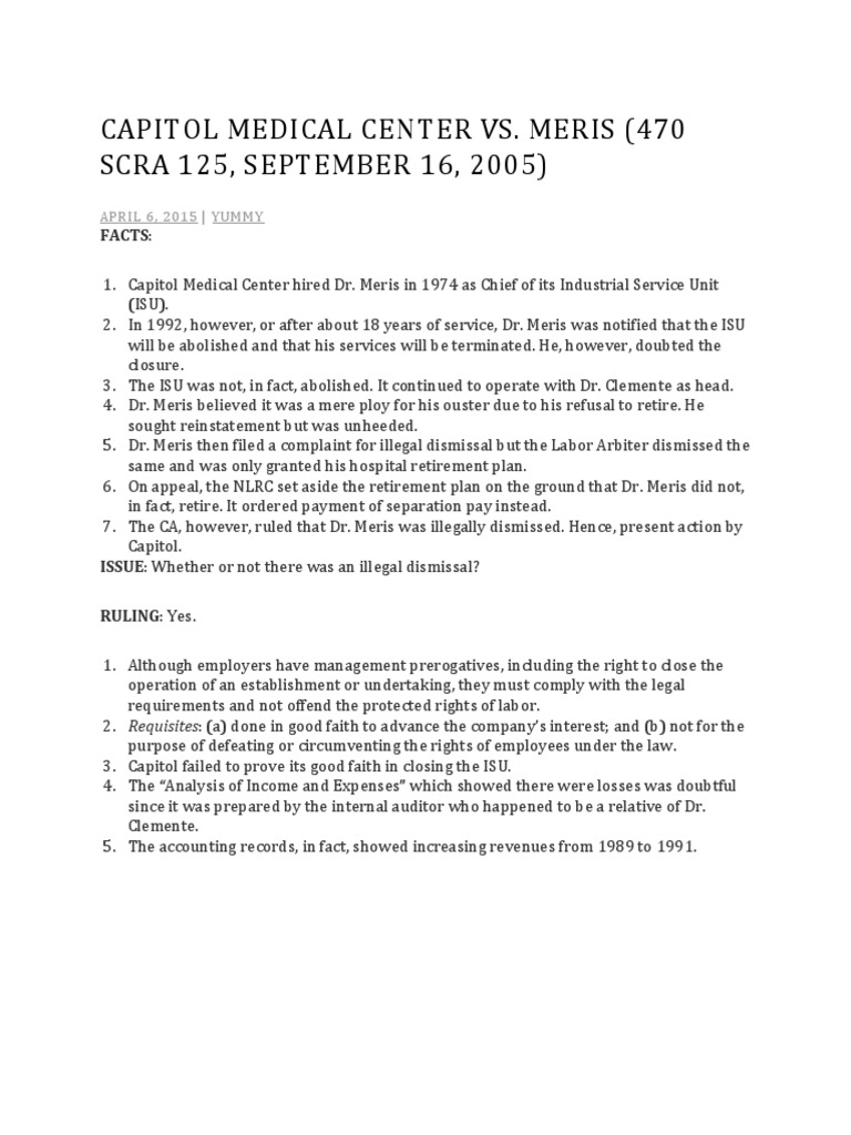 Capitol Medical Center vs. Meris Digest | PDF | Law
