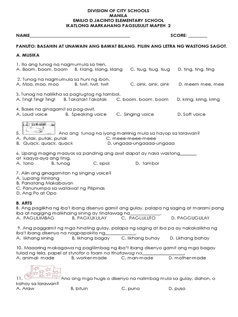 3rd Quarter Test Mapeh | PDF