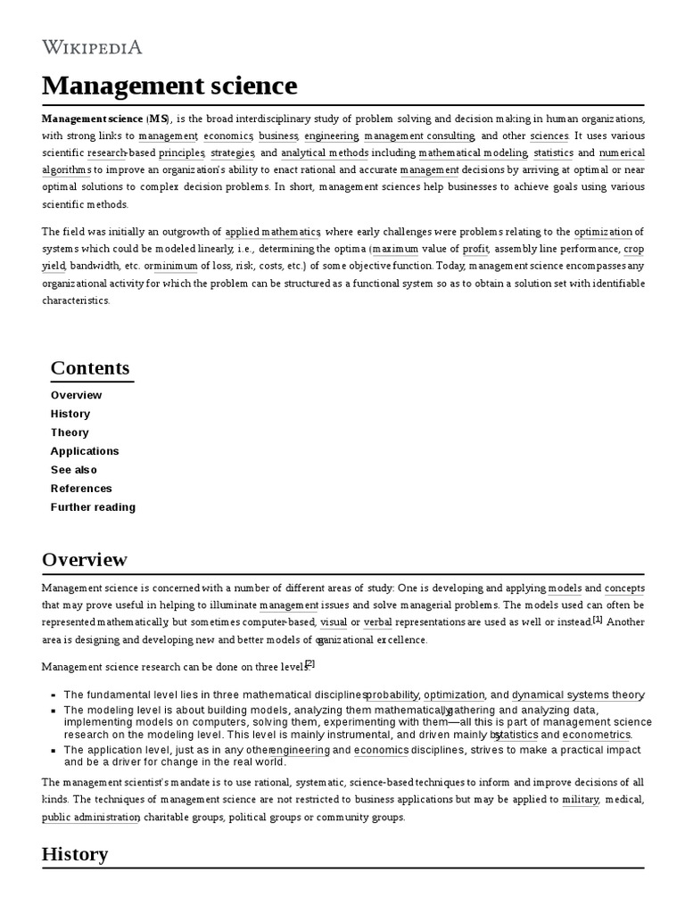 Management Science | PDF | Operations Research | Mathematical Model