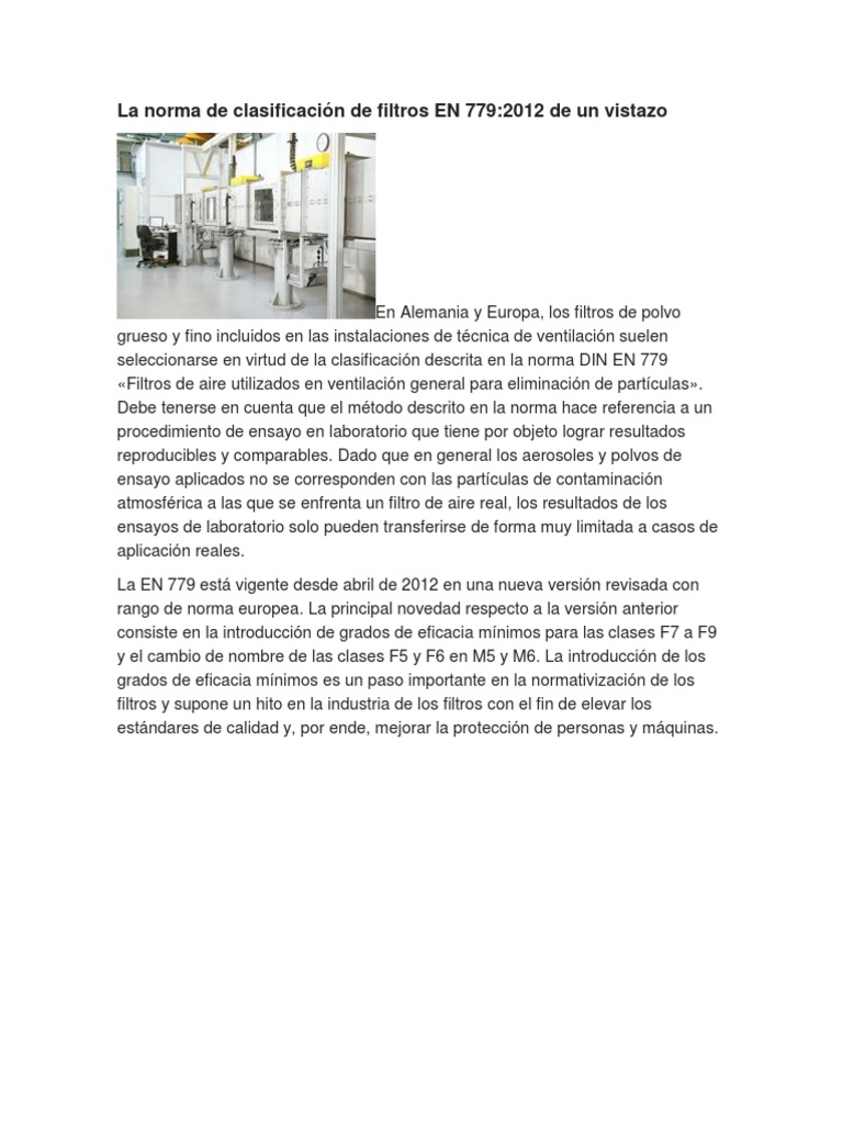 La Norma de Clasificación de Filtros en 779 | PDF