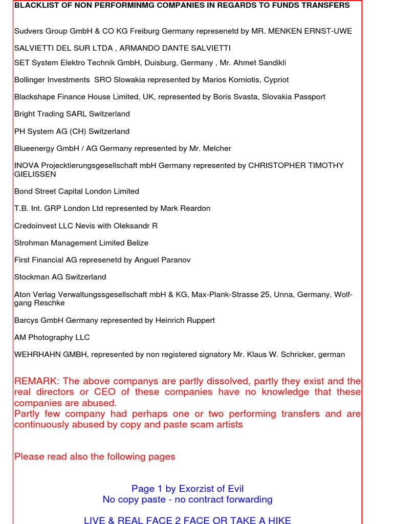 Non-Performing Companies Blacklist | PDF | Service Companies | Economy Of Europe