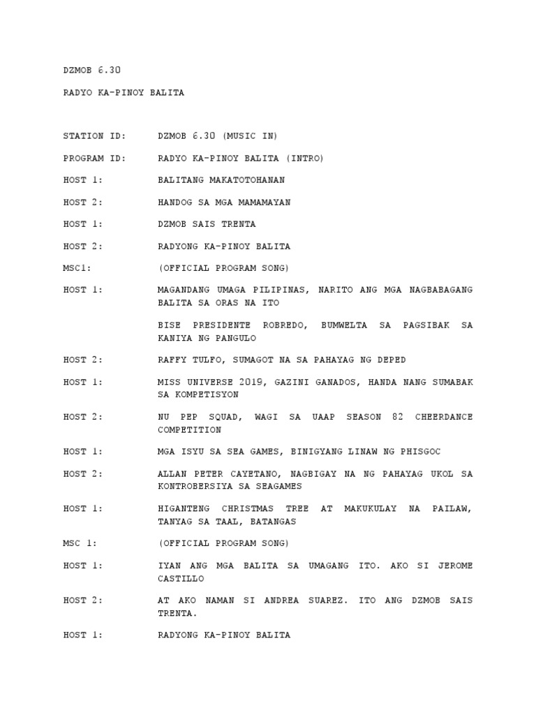 Radio Broadcasting Script | PDF