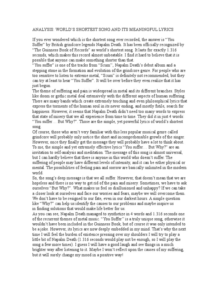 Analysis: World's Shortest Song and Its Lyrics | PDF | Heavy Metal ...