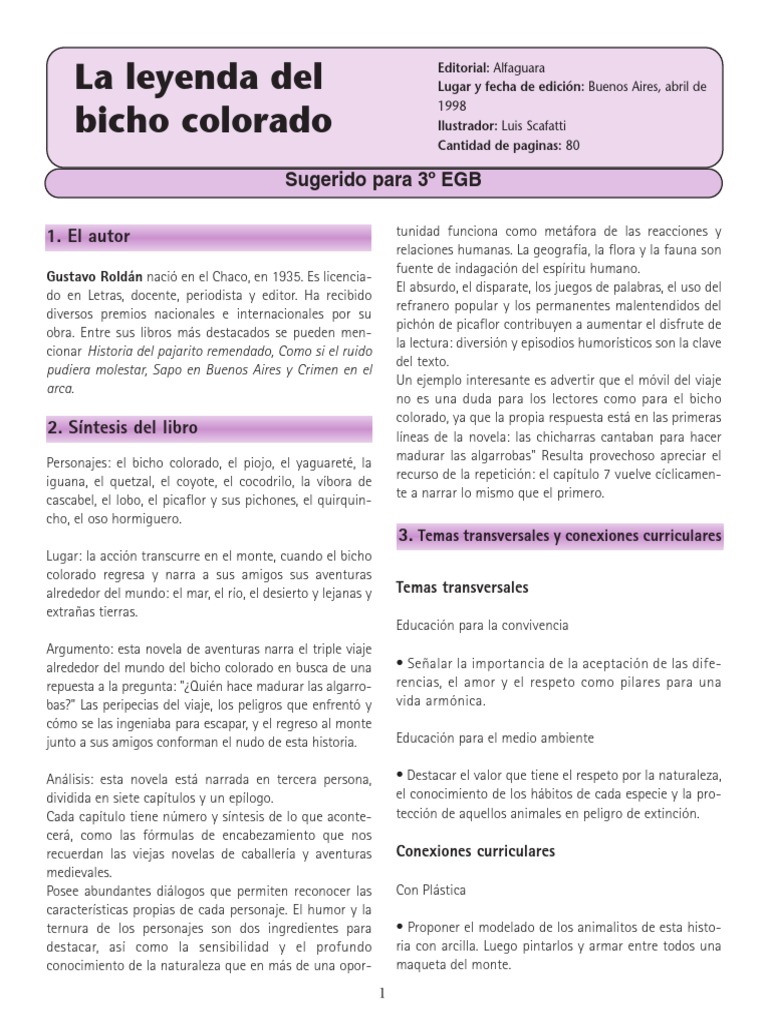 Guia Actividades Leyenda Bicho Colorado PDF | PDF | Novelas | Publicación
