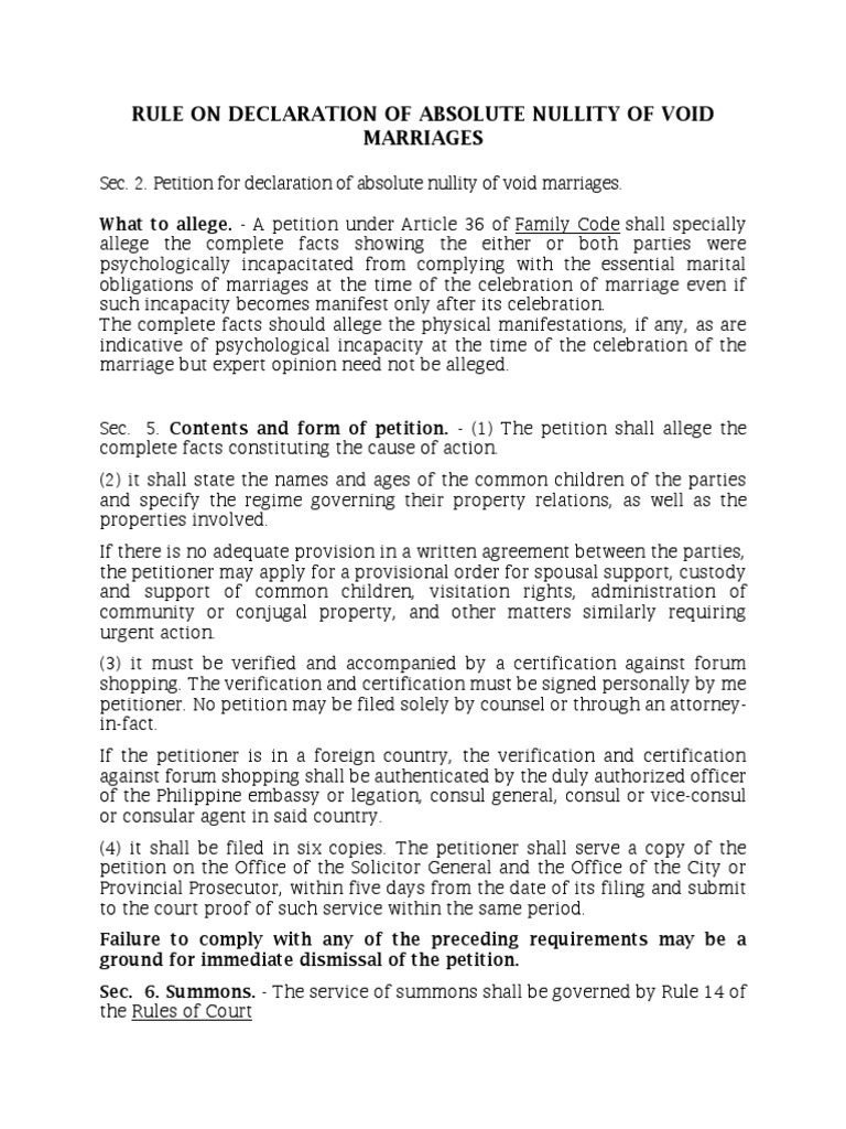 Rule On Declaration of Absolute Nullity of Void Marriages | PDF ...