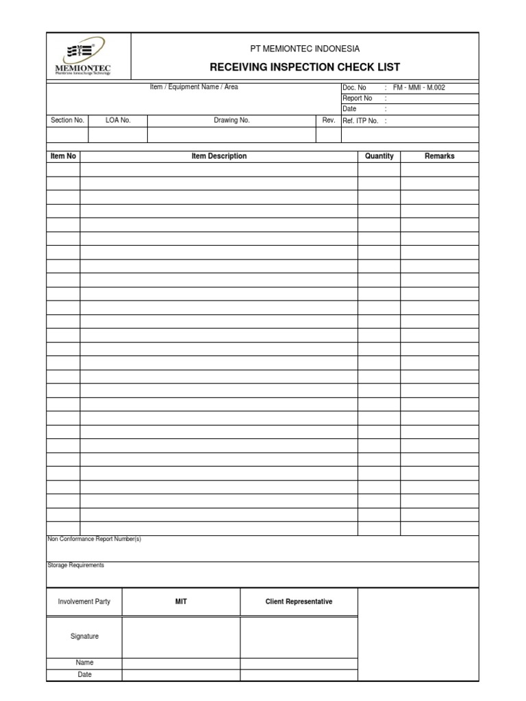Receiving Inspection Checklist | PDF